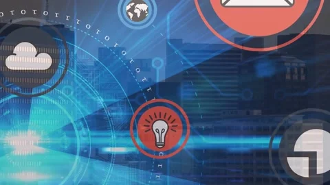 Animation of digital icons, round scanne... | Stock Video | Pond5