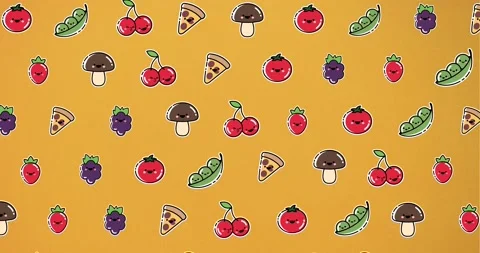 Animation of diverse cartoon food floati... | Stock Video | Pond5