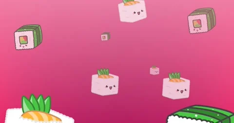 Animation of diverse cartoon sushi float... | Stock Video | Pond5