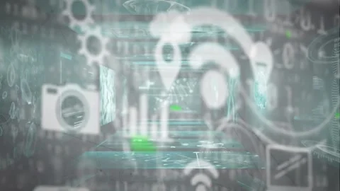 Animation of diverse technology icons in... | Stock Video | Pond5
