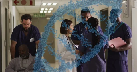 Animation of dna strand over diverse doc... | Stock Video | Pond5