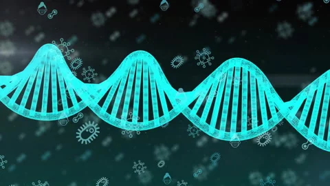 Animation of dna strand over icons on bl... | Stock Video | Pond5