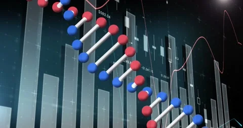 Animation of dna strand over statistics | Stock Video | Pond5