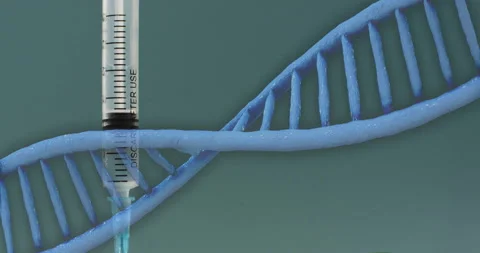 Animation of dna strand over syringe on ... | Stock Video | Pond5