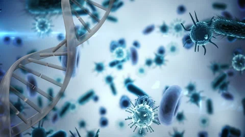 Animation of dna strand over virus cells... | Stock Video | Pond5