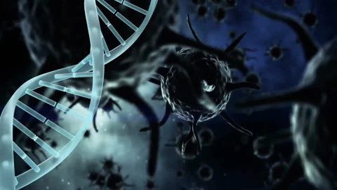 Animation of dna strand over virus cells... | Stock Video | Pond5
