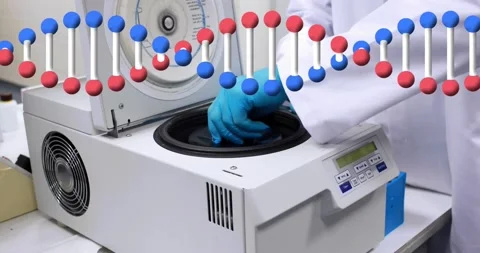 Animation of dna strand spinning over ma... | Stock Video | Pond5