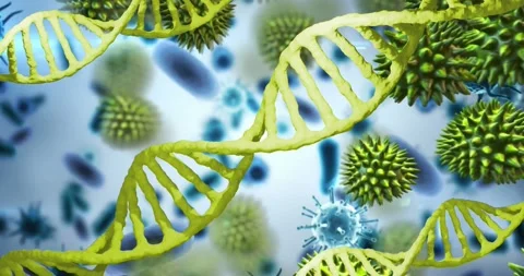 Animation of dna strands and virus cells... | Stock Video | Pond5