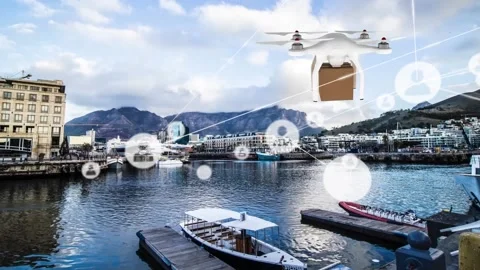Animation of drone with box and network ... | Stock Video | Pond5