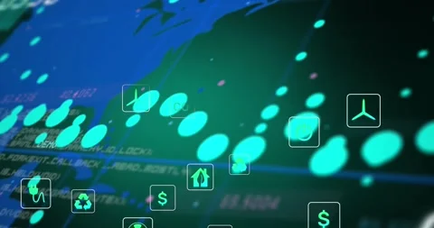 Animation of eco icons and data processi... | Stock Video | Pond5