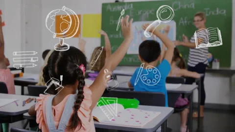 Animation of education school icons over... | Stock Video | Pond5