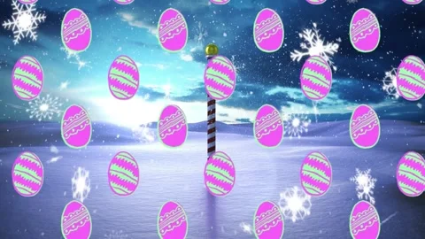 Animation of eggs over snow falling and ... | Stock Video | Pond5