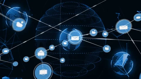 Animation of email icons connecting over... | Stock Video | Pond5