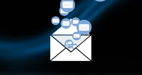 Animation of email icons flying over blu... | Stock Video | Pond5