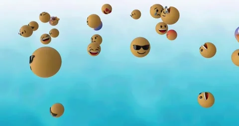 Animation of emoji icons floating on blu... | Stock Video | Pond5