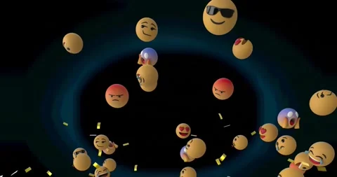 Animation of emoji icons flying on blue ... | Stock Video | Pond5