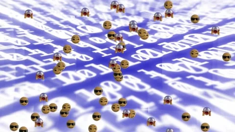 Animation of emojis floating over binary... | Stock Video | Pond5