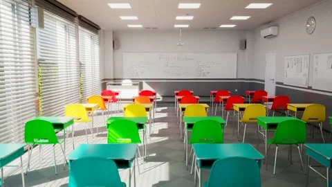 Animation of the empty modern classroom.... | Stock Video | Pond5