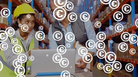 Animation of euro symbols over diverse w... | Stock Video | Pond5