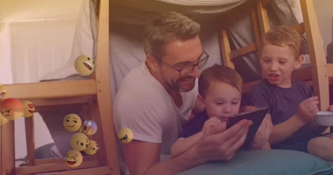 Animation of falling emoji over happy ca... | Stock Video | Pond5