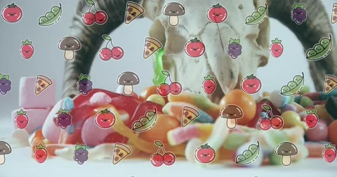 Animation of falling food over fruit and... | Stock Video | Pond5