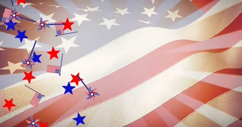 Animation of falling stars and flags ove... | Stock Video | Pond5