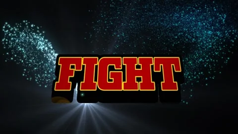Animation of fight text with flying lens... | Stock Video | Pond5