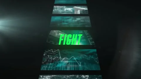 Animation of fight text over digital scr... | Stock Video | Pond5