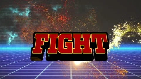 Animation of fight text over neon shapes... | Stock Video | Pond5