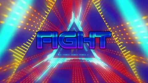 Animation of fight text over neon tunnel... | Stock Video | Pond5