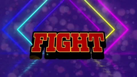 Animation of fight text over neon patter... | Stock Video | Pond5