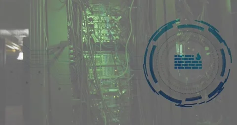 Animation of firewall icon over round sc... | Stock Video | Pond5