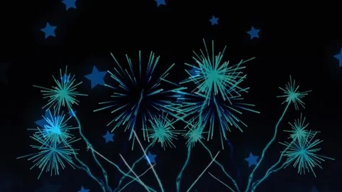 Animation of fireworks and stars on blac... | Stock Video | Pond5