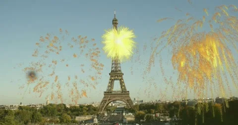 Animation of fireworks over eiffel tower | Stock Video | Pond5