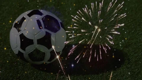 Animation of fireworks over soccer ball ... | Stock Video | Pond5