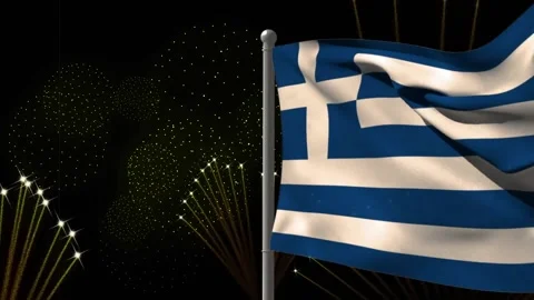 Animation of flag of greece over firewor... | Stock Video | Pond5