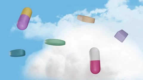 Animation of floating pills and clouds o... | Stock Video | Pond5