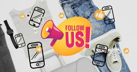 Animation of follow us text with smartph... | Stock Video | Pond5