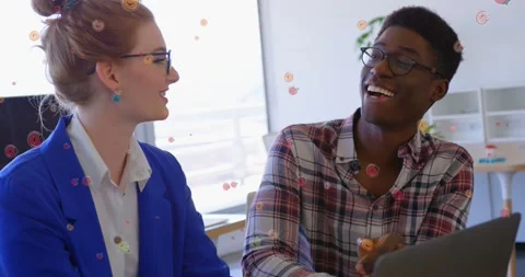 Animation of fruit icons over diverse bu... | Stock Video | Pond5