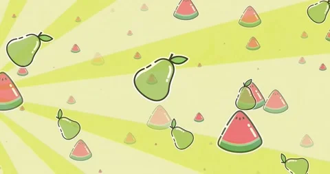 Animation of fruits falling on yellow st... | Stock Video | Pond5