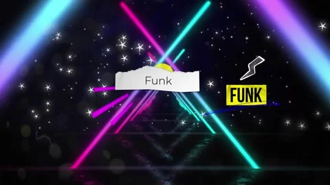 Animation of funk text over shapes on bl... | Stock Video | Pond5