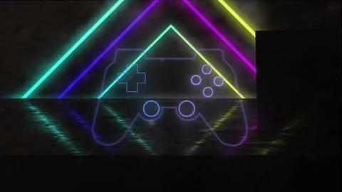 Animation of gamepad over neon shapes on... | Stock Video | Pond5