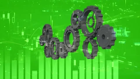Animation of gears rotating over graphs ... | Stock Video | Pond5