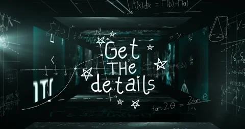 Animation of get the details text, mathe... | Stock Video | Pond5