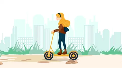 Animation of girl riding her electric sc... | Stock Video | Pond5