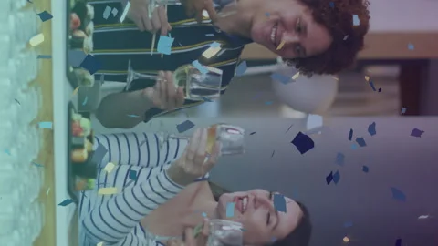 Animation of glass icon and confetti ove... | Stock Video | Pond5