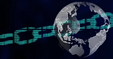 Animation of globe and block chain on bl... | Stock Video | Pond5