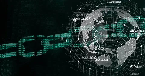 Animation of globe and block chain on bl... | Stock Video | Pond5