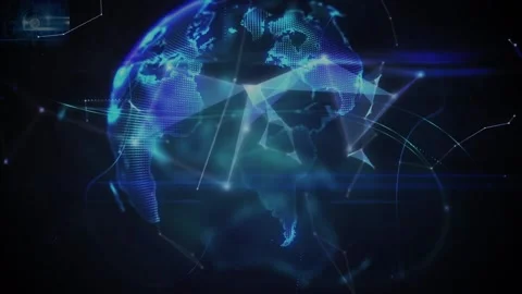 Animation of globe and shapes over black... | Stock Video | Pond5