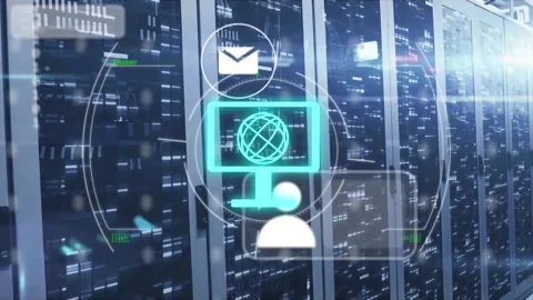 Animation of globe with icons and data p... | Stock Video | Pond5